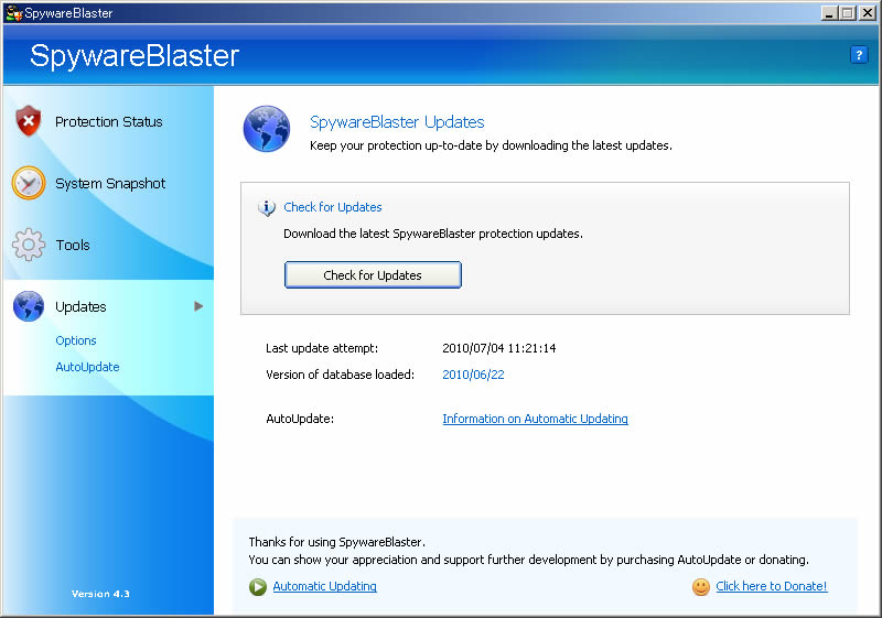 SpywareBlaster 4.4 のバージョンアップとインストール: アプリソフトサラダ